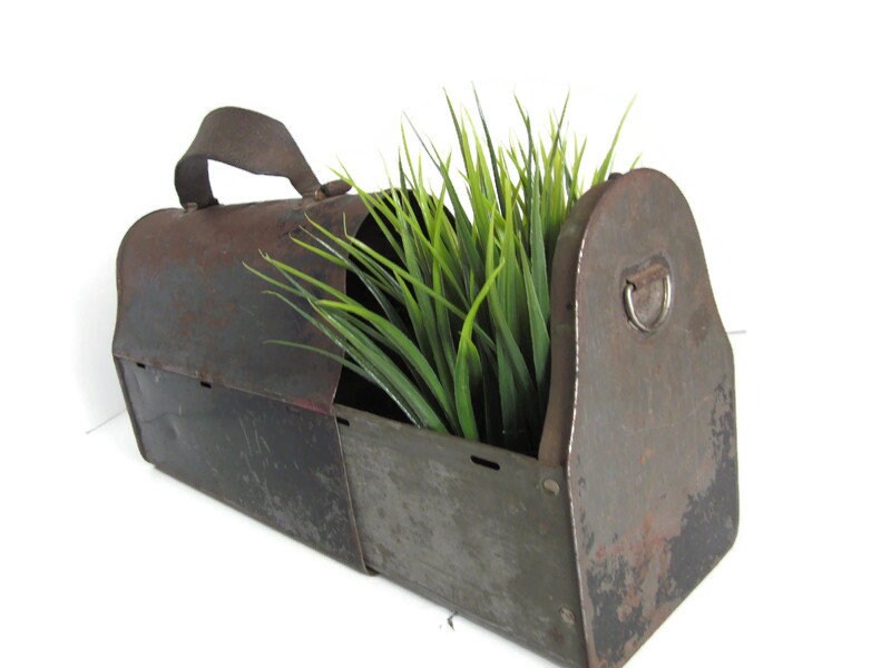 Vintage Black Pull-out Style Lunchbox Old Industrial Domed Rusty Black ...