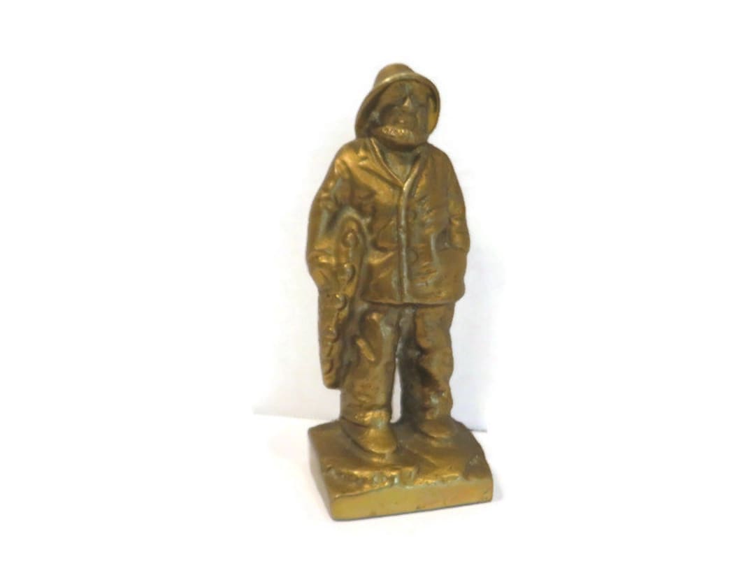 Vintage Brass Seaman Figure Old Salty Fisherman and His Catch Heavy ...