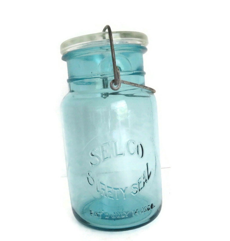 Vintage SELCO Surety Seal Blue Glass Jar Old Aqua Blue Quart Size ...