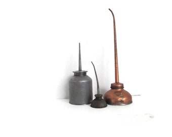 Vintage Oil Can Trio Collection Three Old Industrial Oilers Group of ...