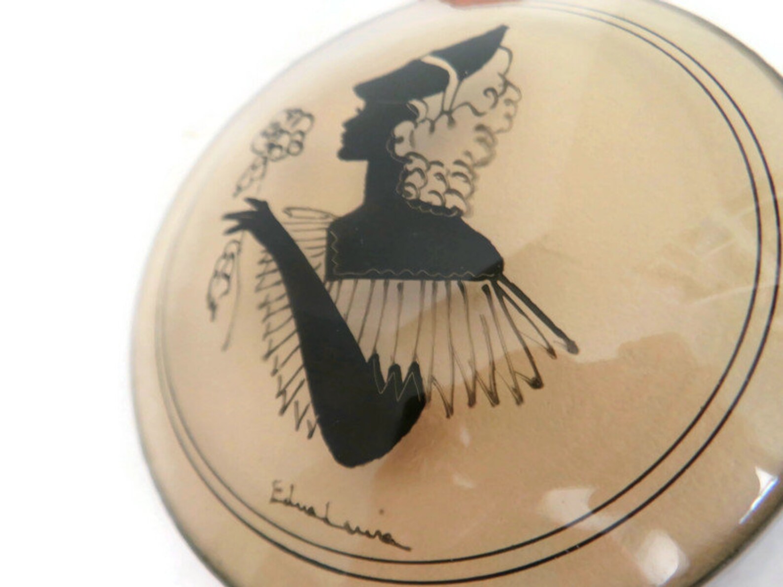 Vintage Edna Lewis Reverse Painting Circle Silhouette Round Bubble ...