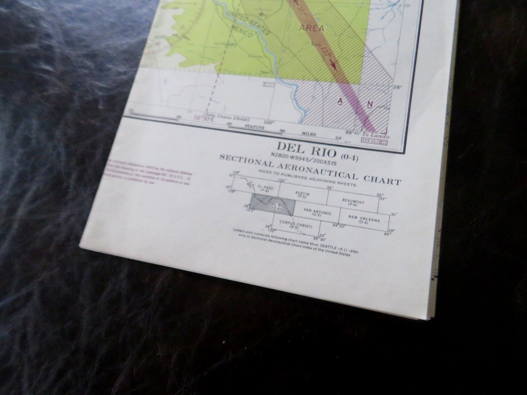 1945 Sectional Aeronautical Chart Map Del Rio (O-4) Large Pastel ...