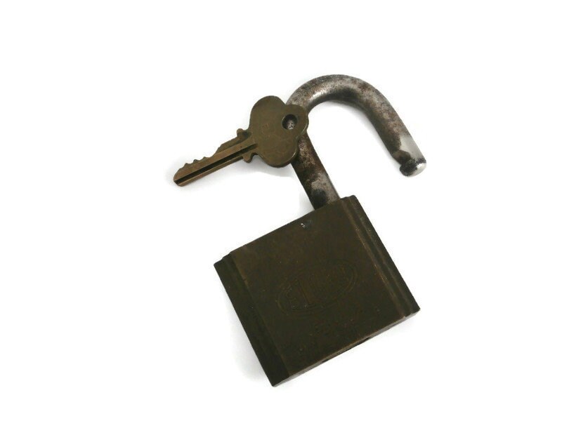 Vintage ELGIN Padlock Old Working Lock With Key Collectible Large Brass ...