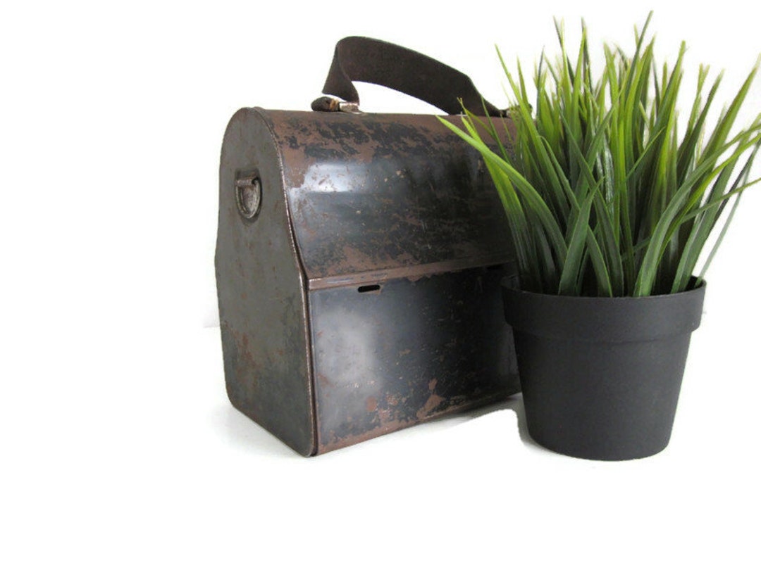 Vintage Black Pull-out Style Lunchbox - Old Industrial Domed Rusty ...