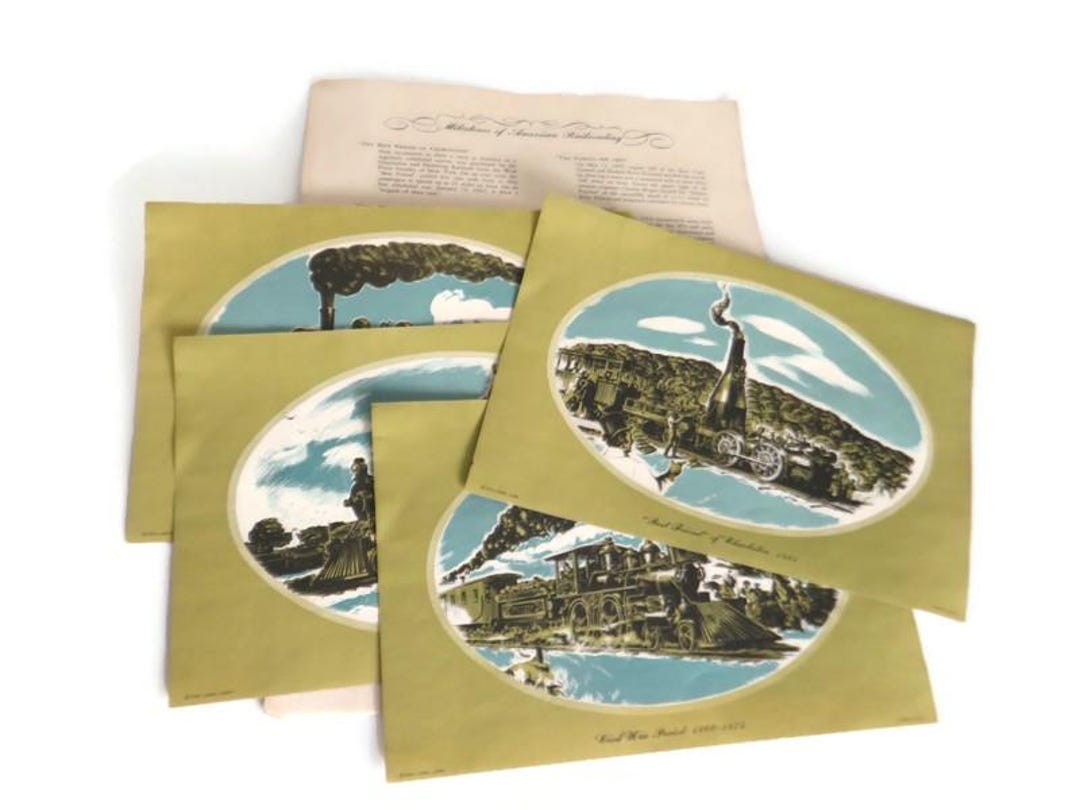 4 Vintage Litho Art Prints of 19th Century Locomotives Presented by ...
