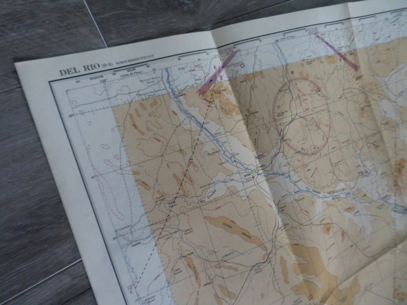 1945 Sectional Aeronautical Chart Map Del Rio (O-4) Large Pastel ...