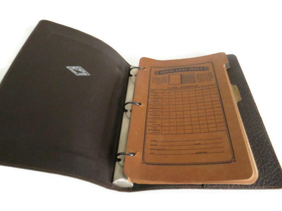 Vintage ACME Leather 3-ring Notebook Old Brown Pebbled Genuine Leather ...