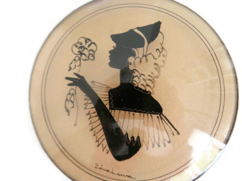 Vintage Edna Lewis Reverse Painting Circle Silhouette Round Bubble ...