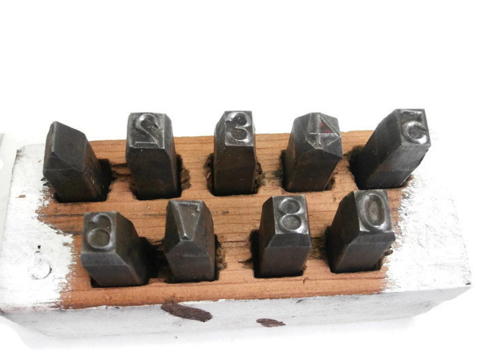 Vintage Steel Number Stamps 1/4 Punches in Wood Holder | Etsy