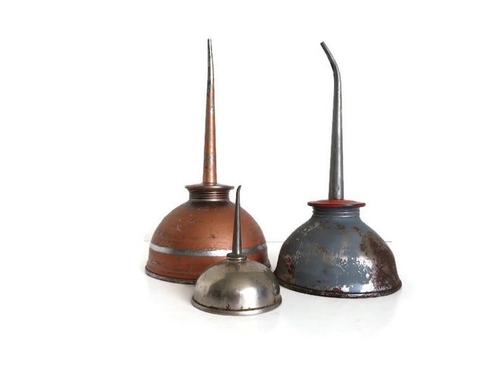 Vintage Oil Can Trio Collection Three Old Industrial Oilers Group of ...