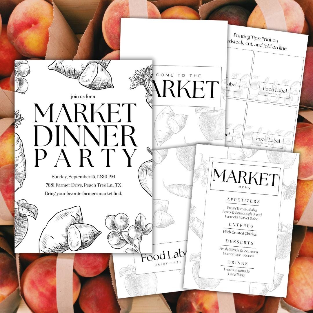 Farmers Market Dinner Party Printable Bundle | Garden-to-table Adult ...
