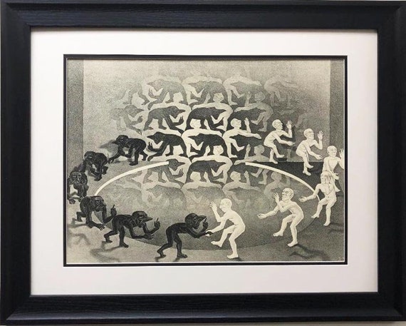 M.c.escher encounter Rencontre CUSTOM FRAMED Art | Etsy