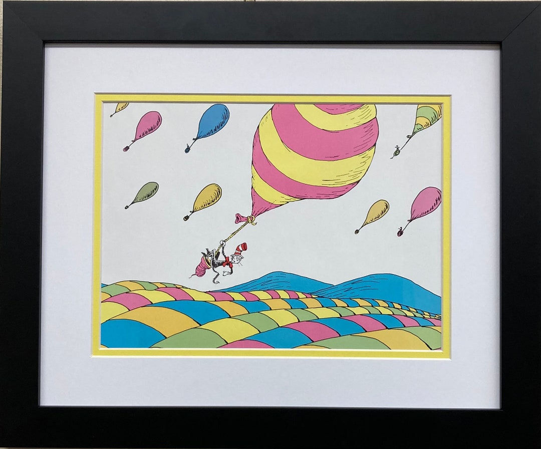 Dr. Seuss "cat in the Hat Hot Air Balloon Ride" NEW FRAMED ART Spring ...
