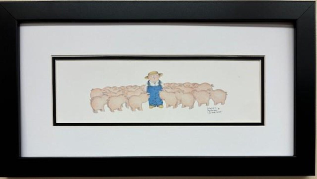 Dianne Patterson in the Pink New CUSTOM FRAMED Art Pigs Farm Whimsical ...