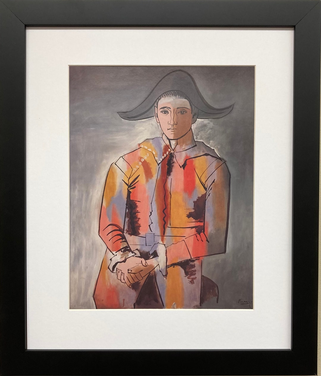 Pablo Picasso "harlekin With Folded Hands" FRAMED Art Print Cubism ...