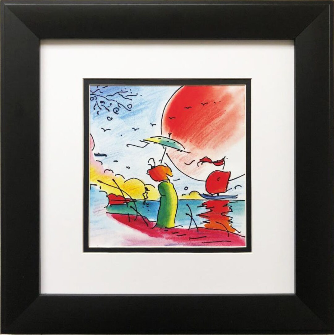 Peter Max "man With Umbrella at Sunset" New FRAMED Art - Etsy