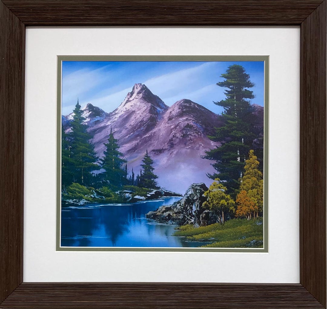 Bob Ross "purple Mountain Range " Happy Trees CUSTOM FRAMED Art Nature ...