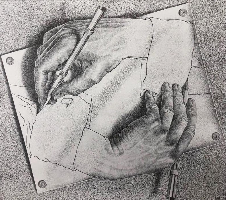 M.c.escher drawing Hands CUSTOM FRAMED Art | Etsy