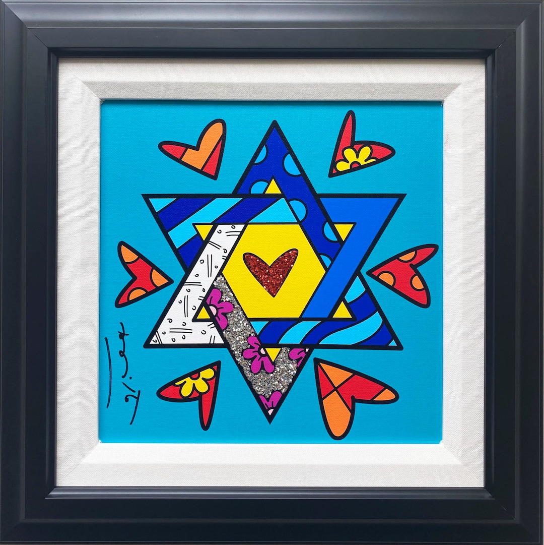 Romero Britto "mazel Tov (star of David)" CUSTOM FRAMED SIGNED ...