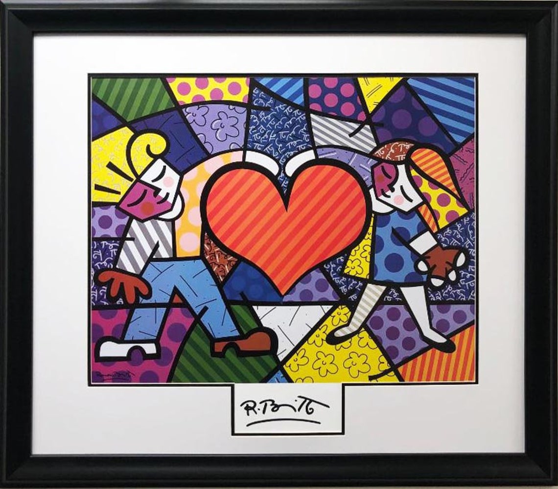 Romero Britto Heart Kids lg NEWLY CUSTOM FRAMED | Etsy