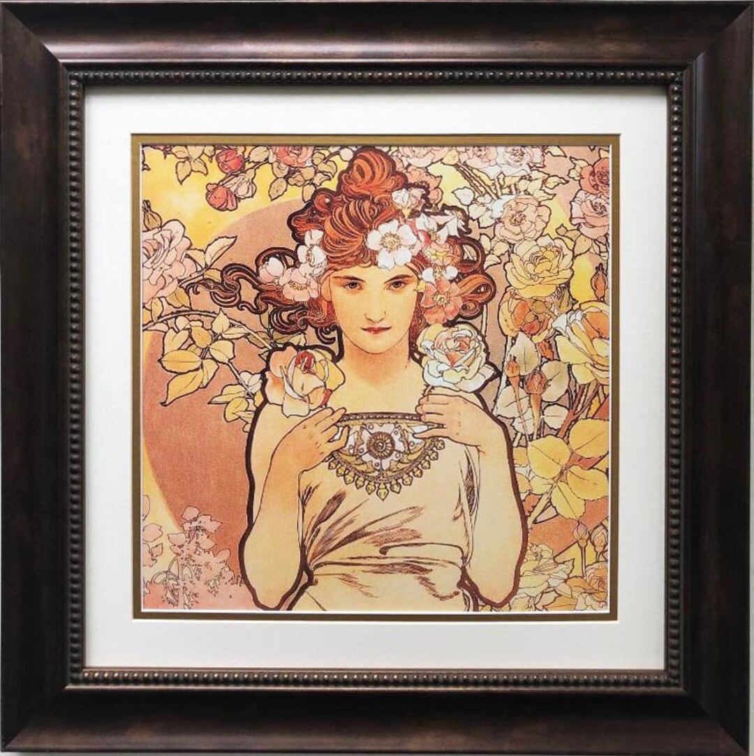 Alphonse Mucha "the Flowers: Rose" 1898 (detail) CUSTOM FRAMED ART - Etsy