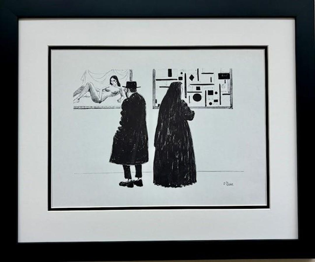 J. Herr "rabbi and Nun in Art Museum" NEW FRAMED Humorous ART Jewish ...