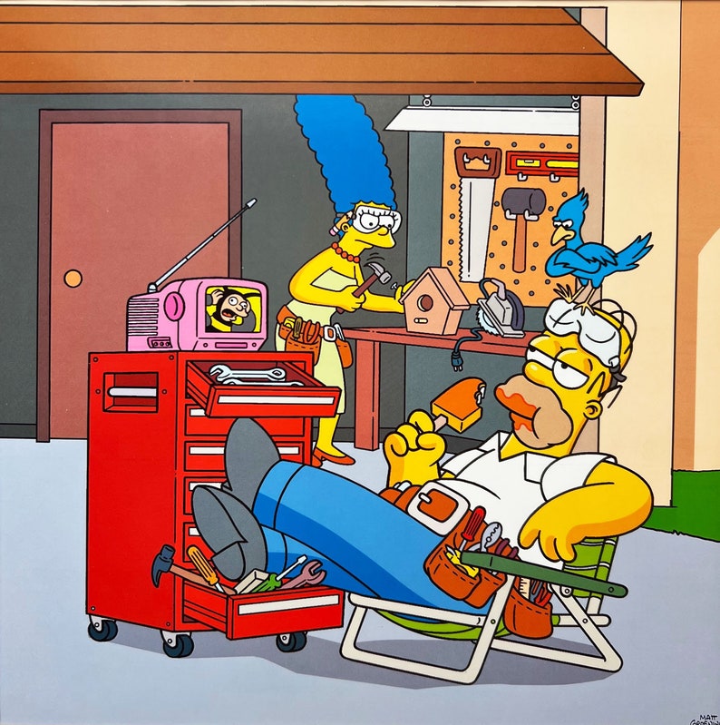 The Simpsons "building a Birdhouse" CUSTOM FRAMED ART Print - Etsy