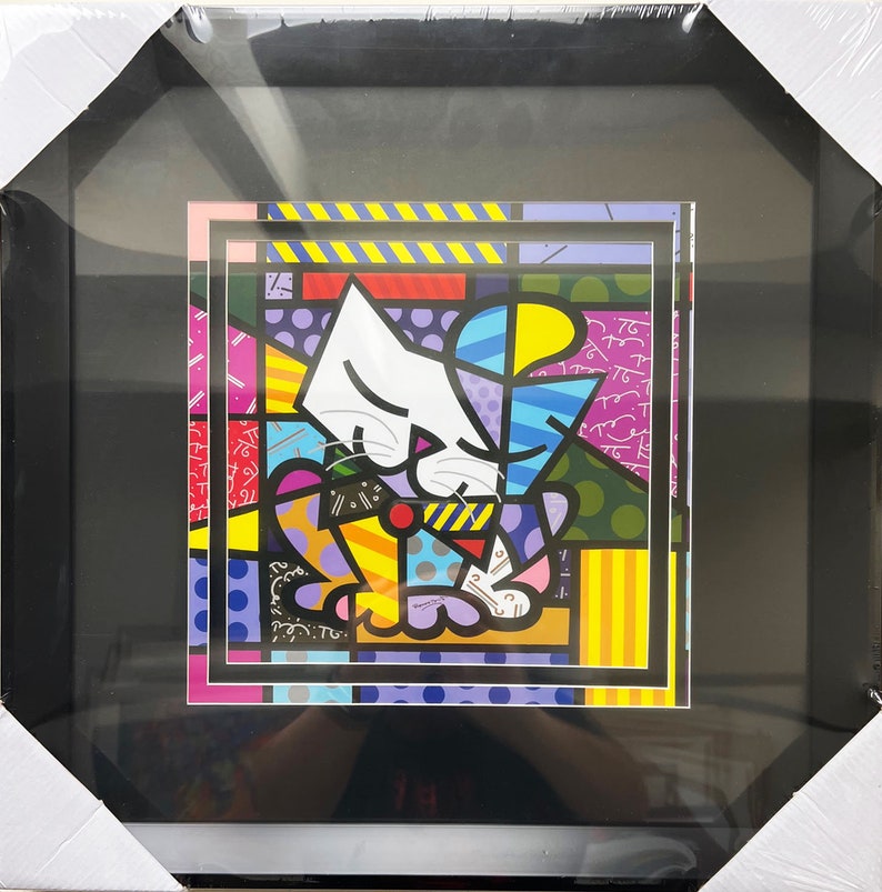 Romero Britto sam Cat NEW CUSTOM FRAMED Matted Art | Etsy