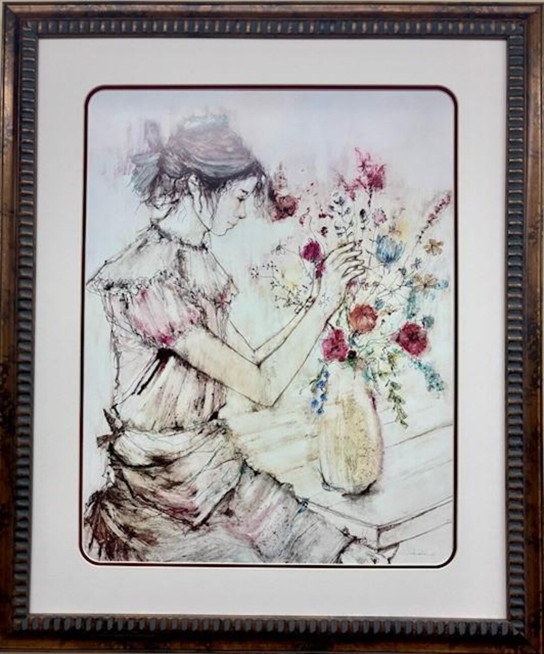 Susan Sahall "young Woman With Flowers" Plate Signed Framed Art - Etsy
