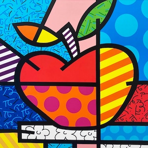 Romero Britto "the Apple" NEWLY CUSTOM Matted FRAMED Art Print - Etsy