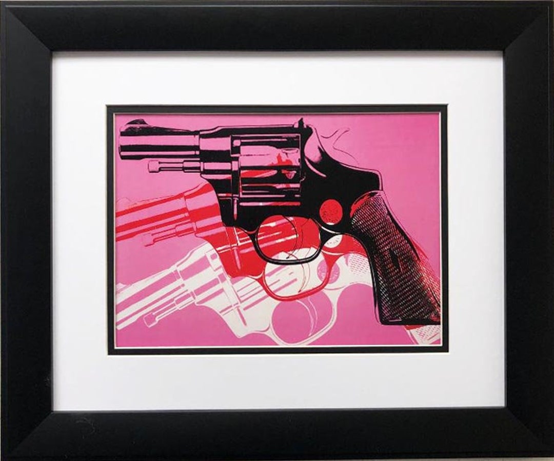Andy Warhol "gun '81-82" (black, White, Red, on Pink) CUSTOM FRAMED Pop ...