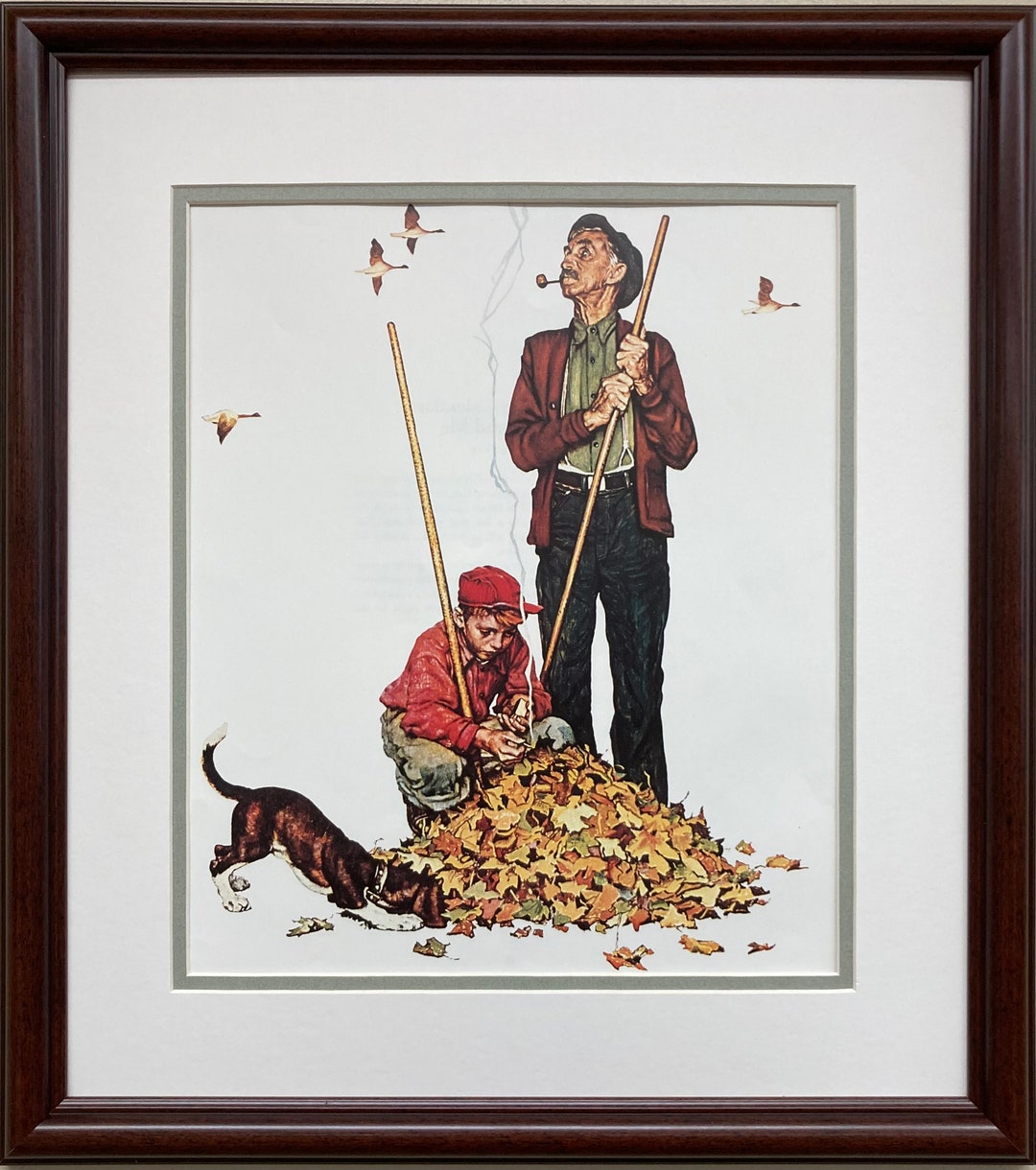 Norman Rockwell "grandpa & Me - Fall" CUSTOM FRAMED Art Print Americana ...