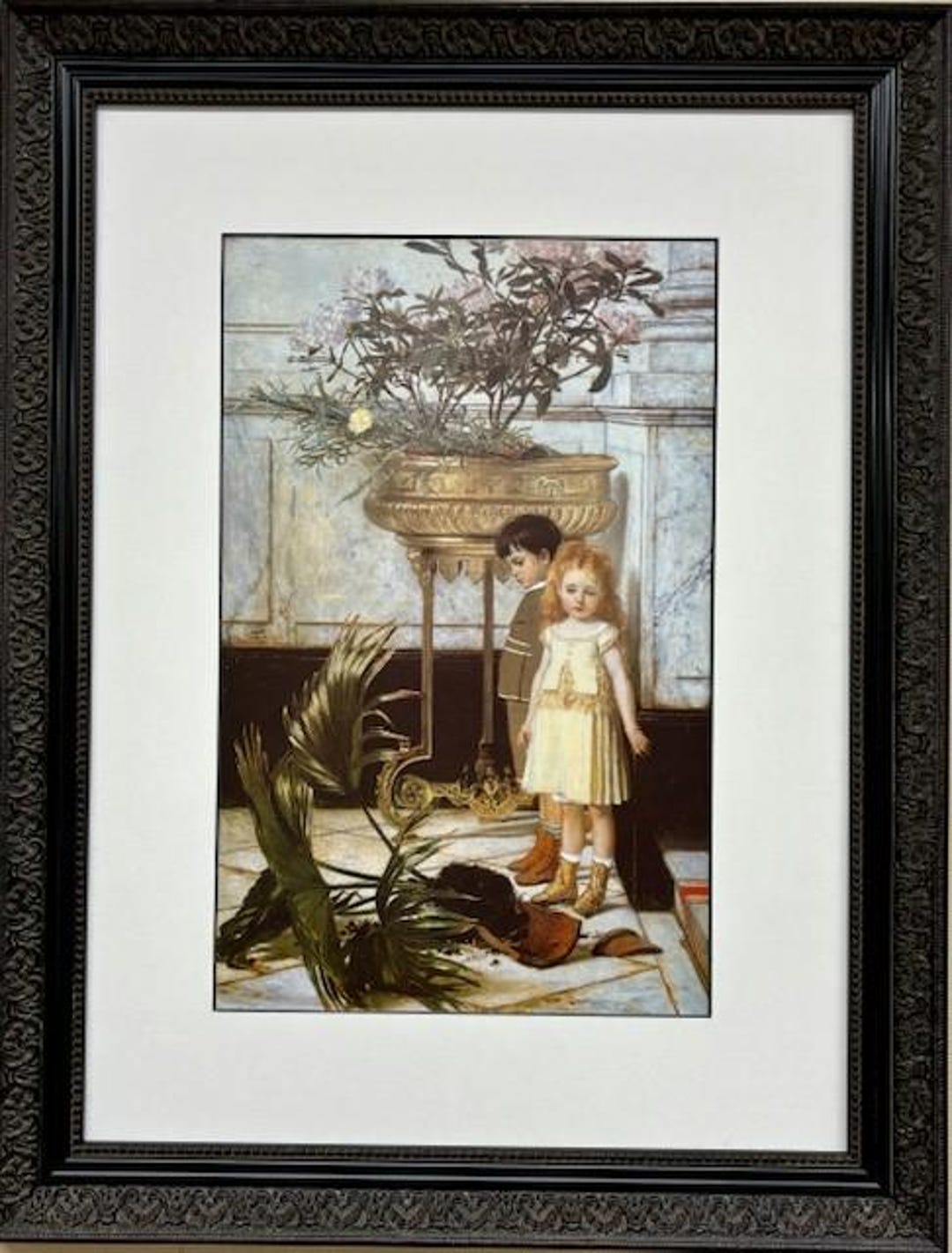 Jan Verhas "the Broken Flower Pot" Custom Framed Victorian Children's ...