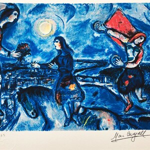 Marc Chagall "lovers Over Paris" Newly CUSTOM FRAMED Art Rare Limited ...