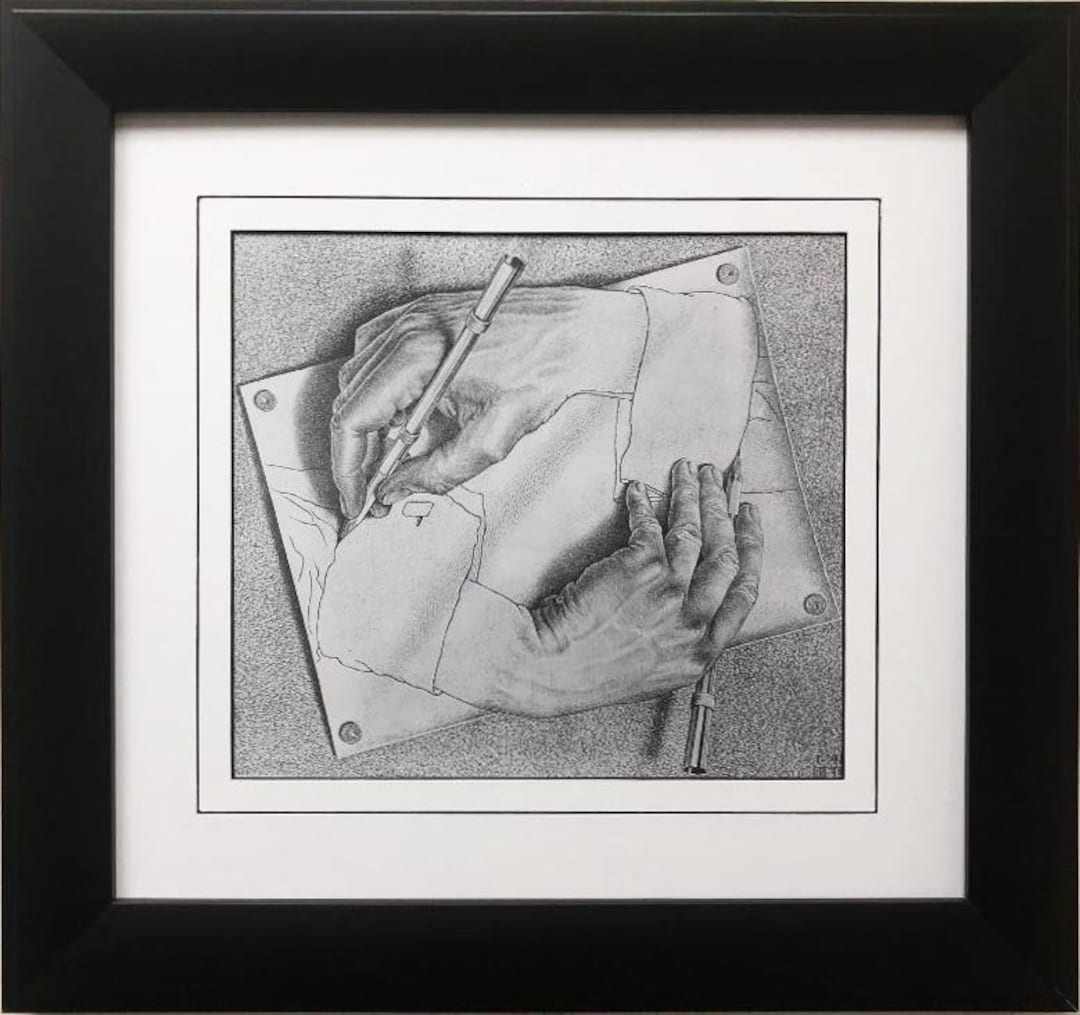 M.c.escher "drawing Hands" CUSTOM FRAMED Art - Etsy