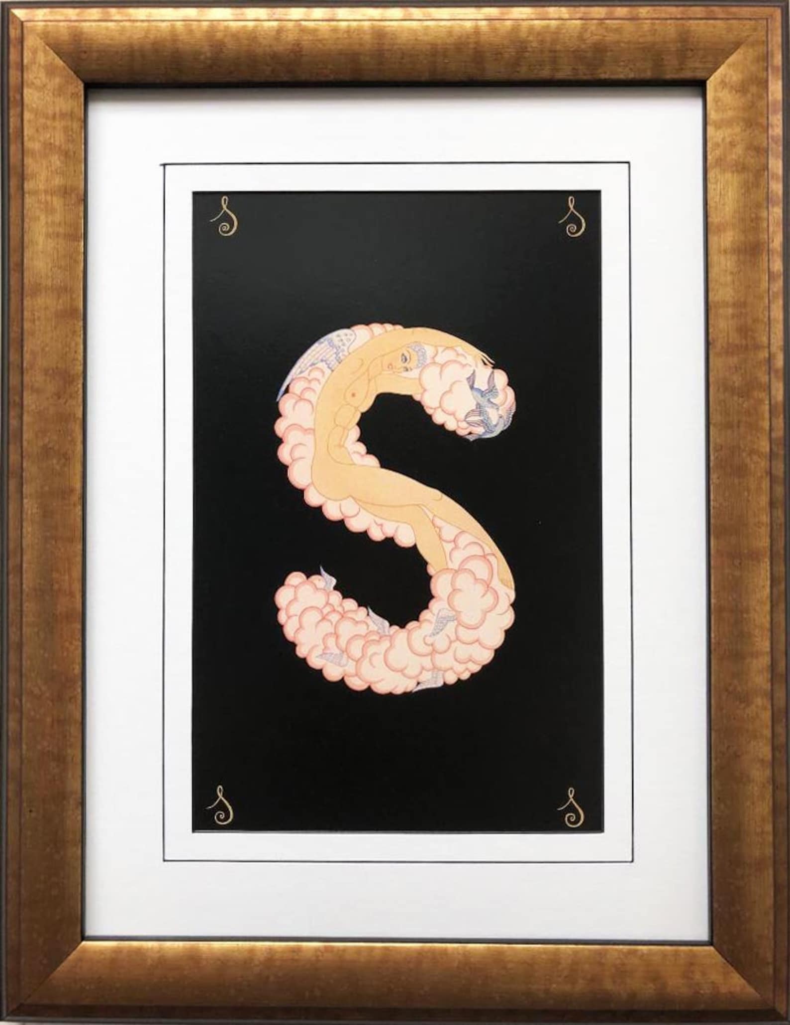 Erte "s" CUSTOM FRAMED Vintage Print Art Deco Alphabet Letter Suite - Etsy