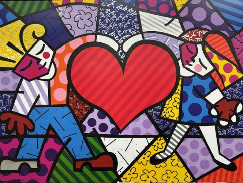 Romero Britto heart Kids CUSTOM FRAMED Pop Art Print With Silver Foil ...