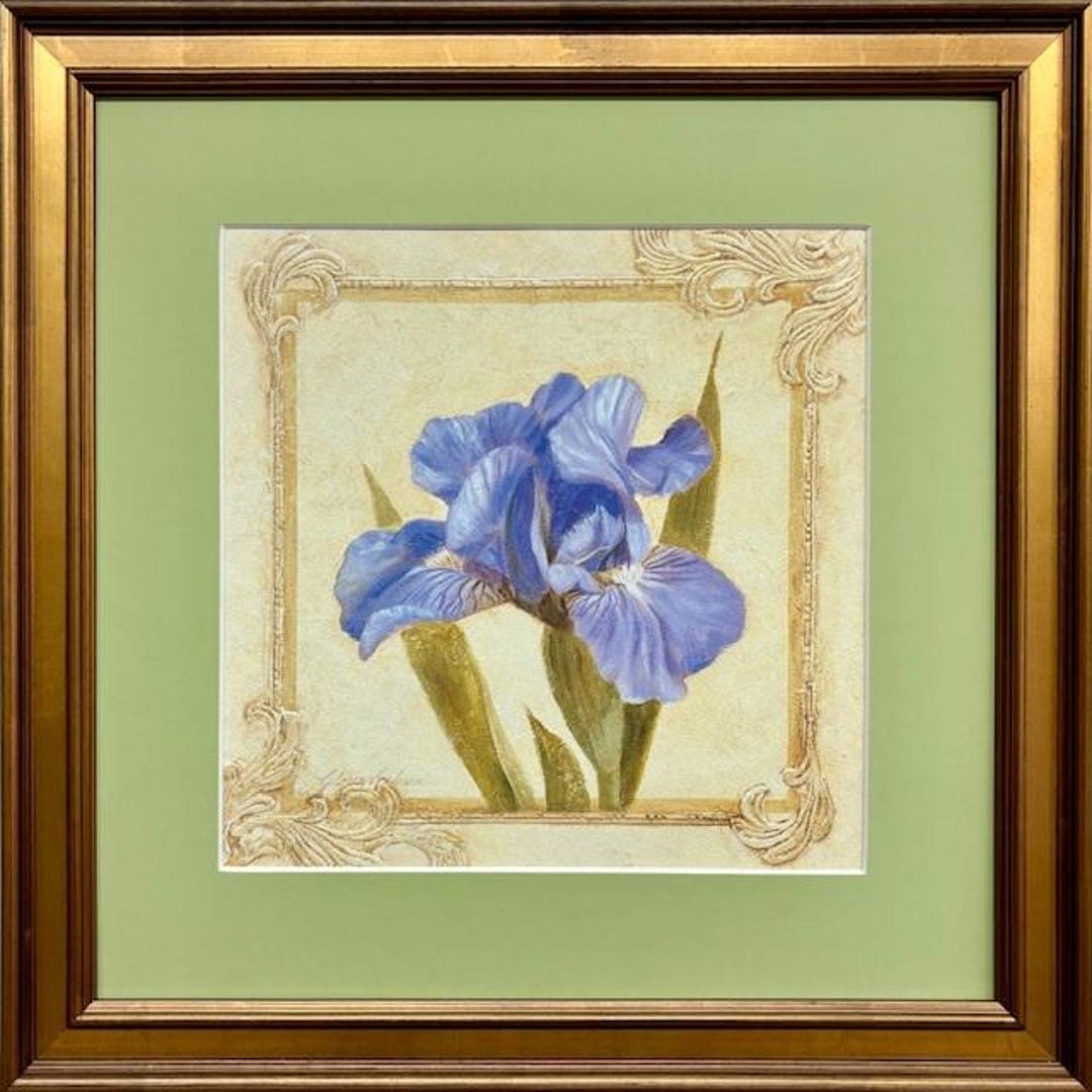 Gloria Eriksen "embossed Blue Iris" Custom Framed Art Floral Flower New - Etsy