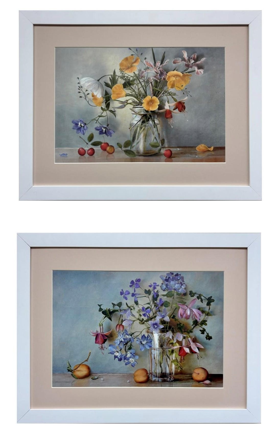 Sally Wetherby "mixed Bouquet I & Ii" PAIR of Framed Art Floral Still ...