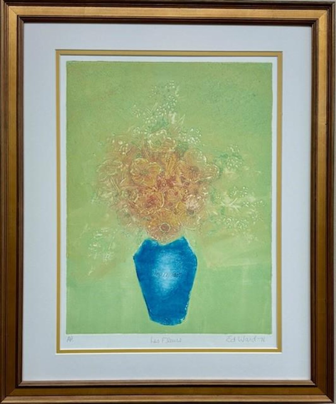 Ed Ward "les Fleurs" Framed Hand Signed & Etching Mid Century Floral ...