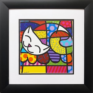 Romero Britto "happy Cat" New Custom Framed Pop Art Out of Print Animal ...