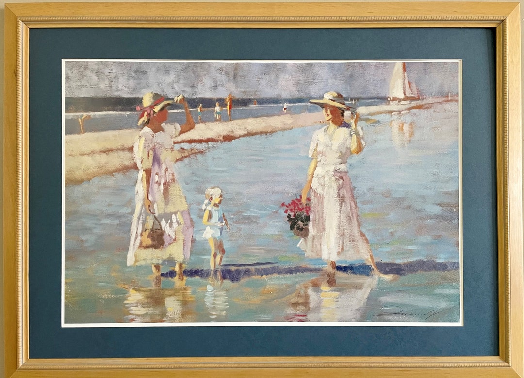C.W. Mundy "sur LA Plage" Hand Signed Custom Framed Impressionist ...