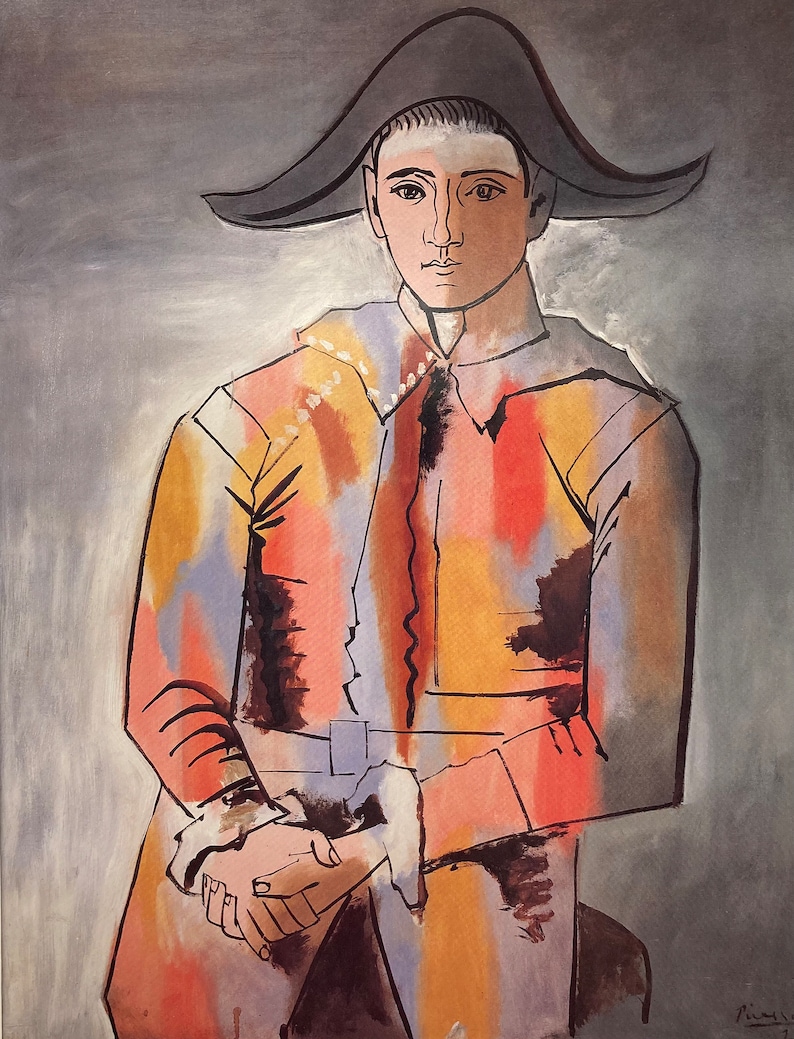 Pablo Picasso "harlekin With Folded Hands" FRAMED Art Print Cubism ...