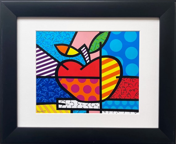Romero Britto the Apple NEWLY CUSTOM Matted FRAMED | Etsy