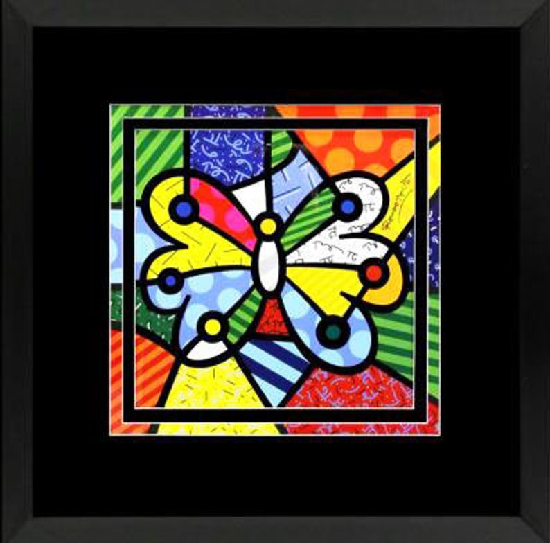 Romero Britto "garden Butterfly" BLACK CUSTOM FRAMED Matted Art Print ...