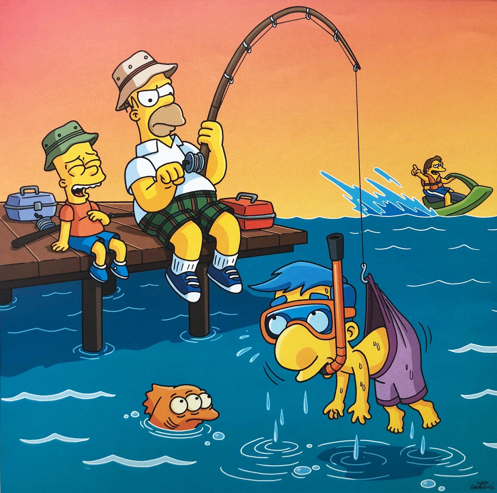 The Simpsons Homer Fishing With Bart New Custom Framed Art | Etsy