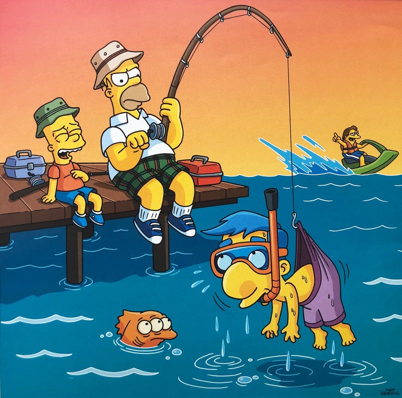 The Simpsons Homer Fishing With Bart New Custom Framed Art - Etsy