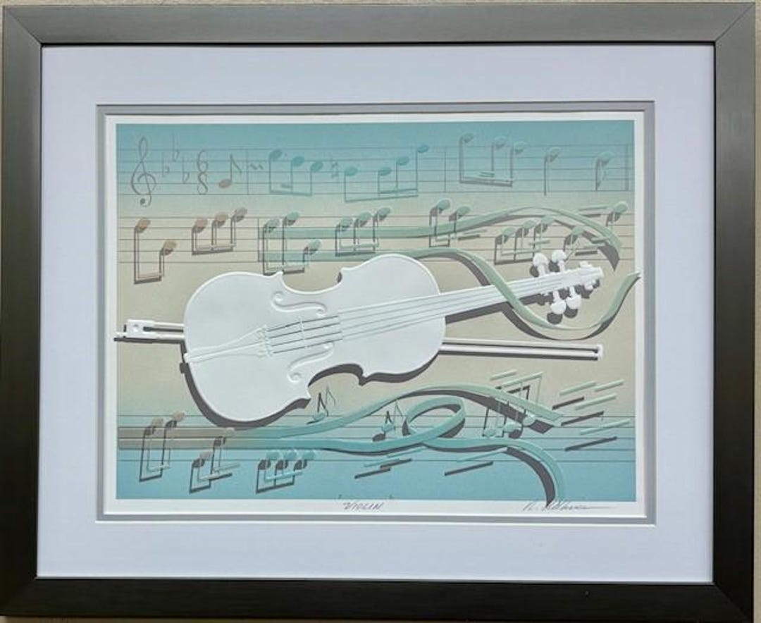 Adkins "violin Intermezzo" Hand Signed Embossed Lithograph Music String ...