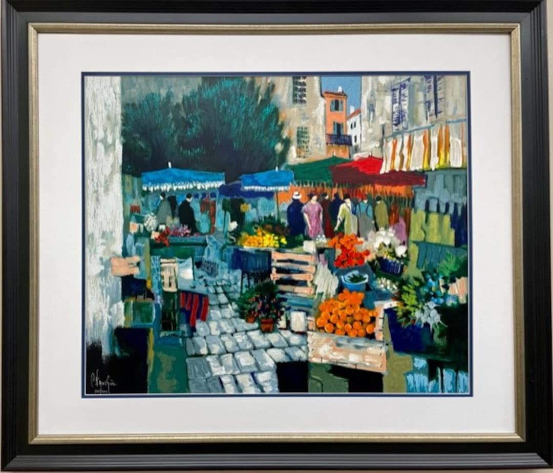 Claude Fauchere "blue Market Place" Signed & # Framed Serigraph Art - Etsy