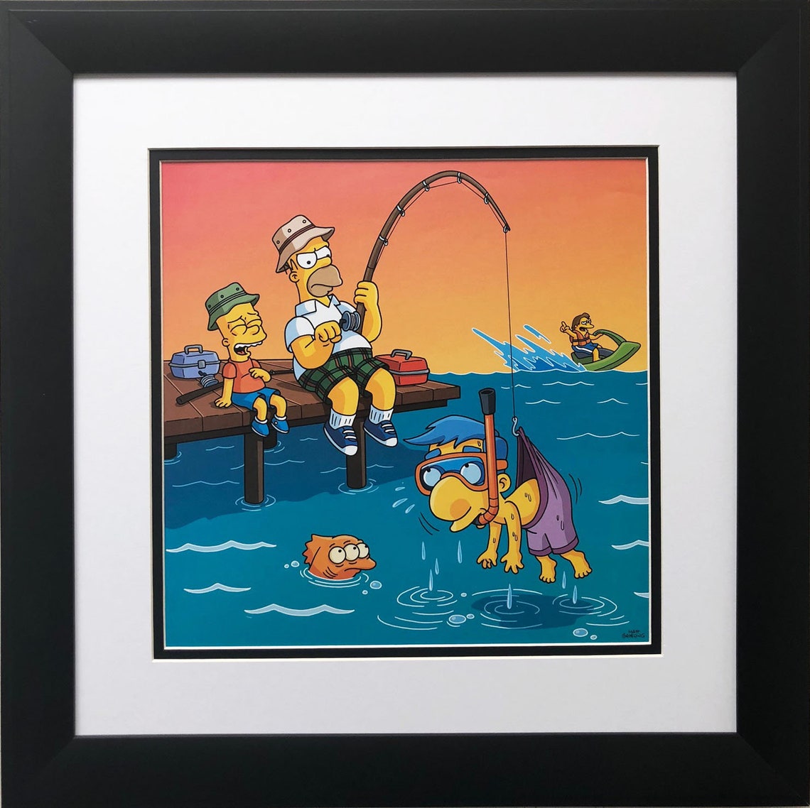 The Simpsons Homer Fishing With Bart New Custom Framed Art Print - Etsy